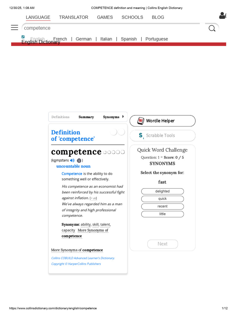Definition of Competence Explained | PDF | English Language | Italian ...