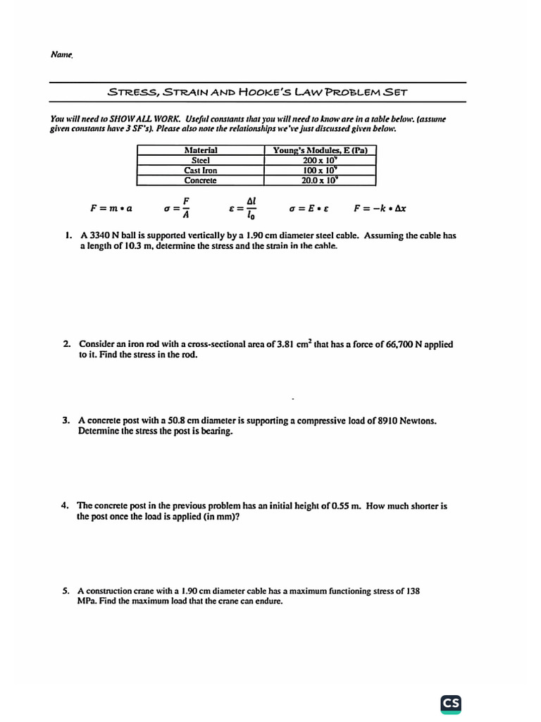 Stress Strain Problem Set | PDF