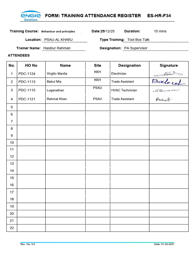 Weekly Training Session (Behavior and Principles) 25 Dec 2025 | PDF