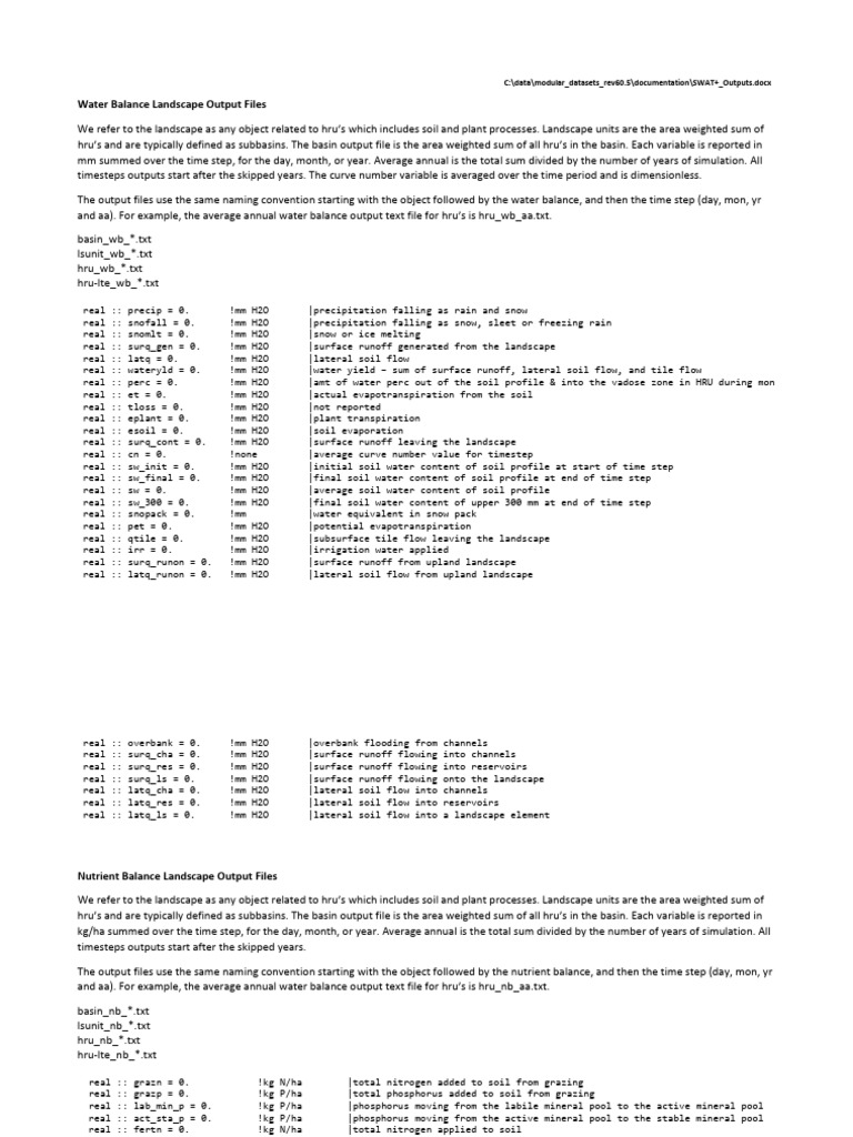 SWAT+ Water and Nutrient Balance Outputs | PDF | Discharge (Hydrology ...