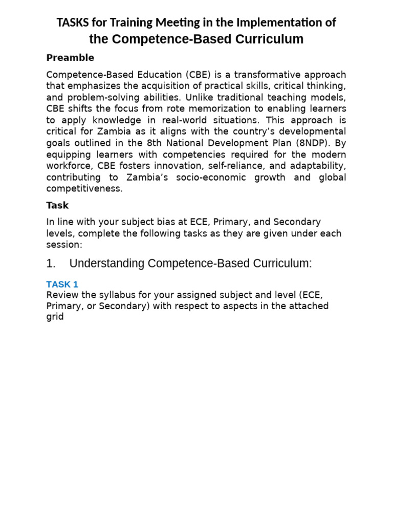 Competence-Based Curriculum Training Tasks | PDF | Constructivism ...