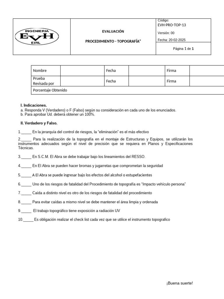 EVALUACION Proc Topografico | PDF