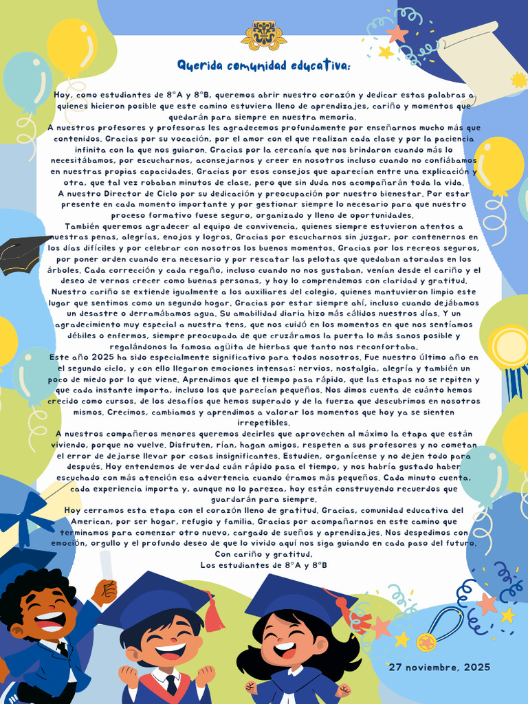 Carta graduación preescolar ilustrado azul y verde | PDF