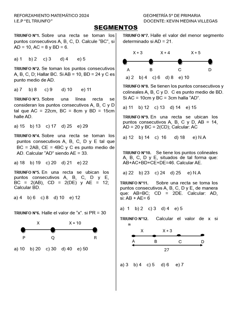 SEMANA 01 - SEGMENTOS - 5° DE PRIMARIA SIN CLAVES | PDF
