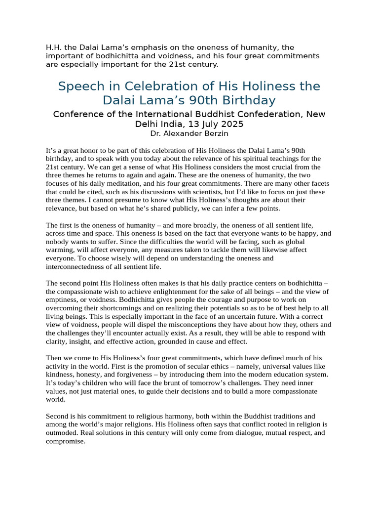 Berzin Speech IBC July 13 2025 | PDF | Tibetan Buddhism | Indian Philosophy