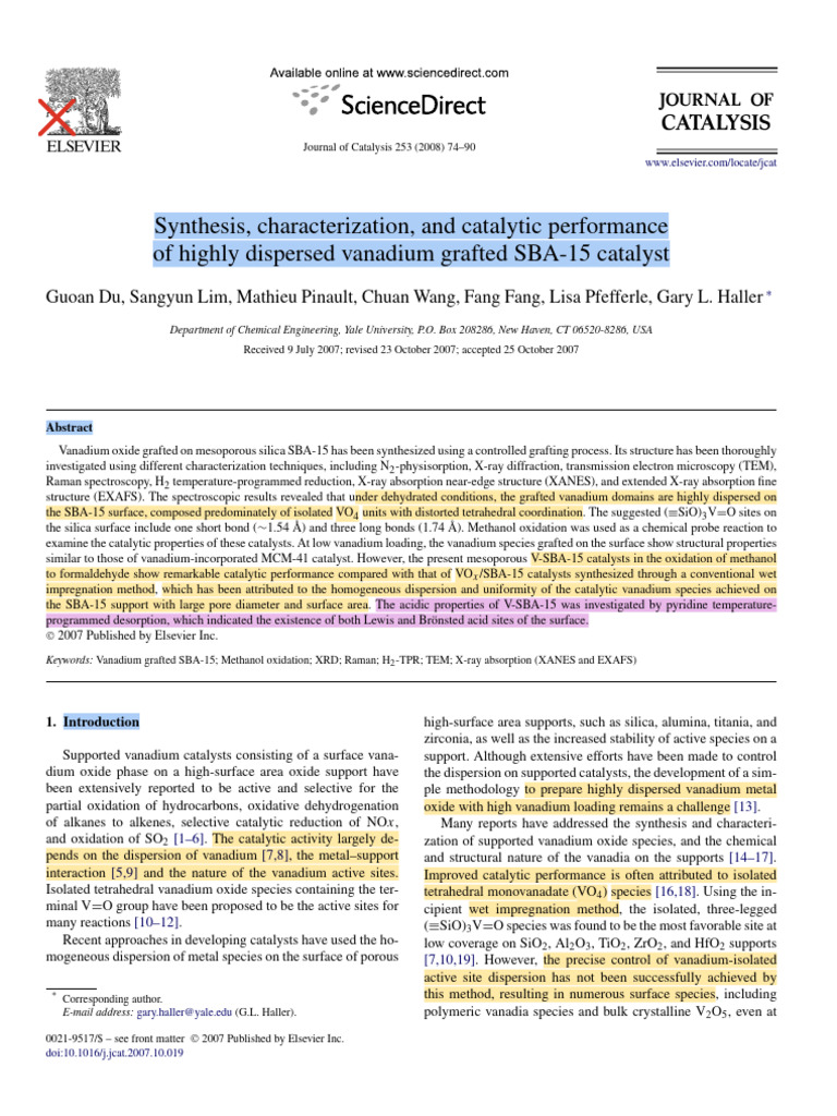 Vanadium Grafted SBA-15 Catalyst Study | PDF | Catalysis | Silicon Dioxide