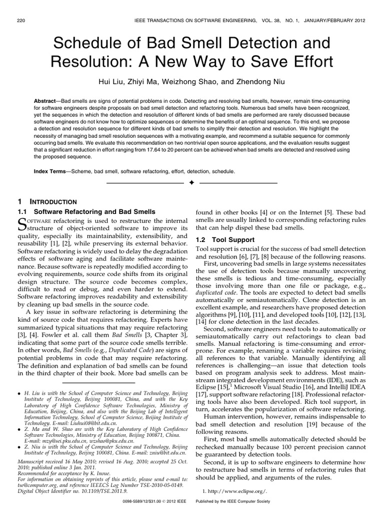 Schedule of Bad Smell Detection and Resolution A New Way To Save Effort ...