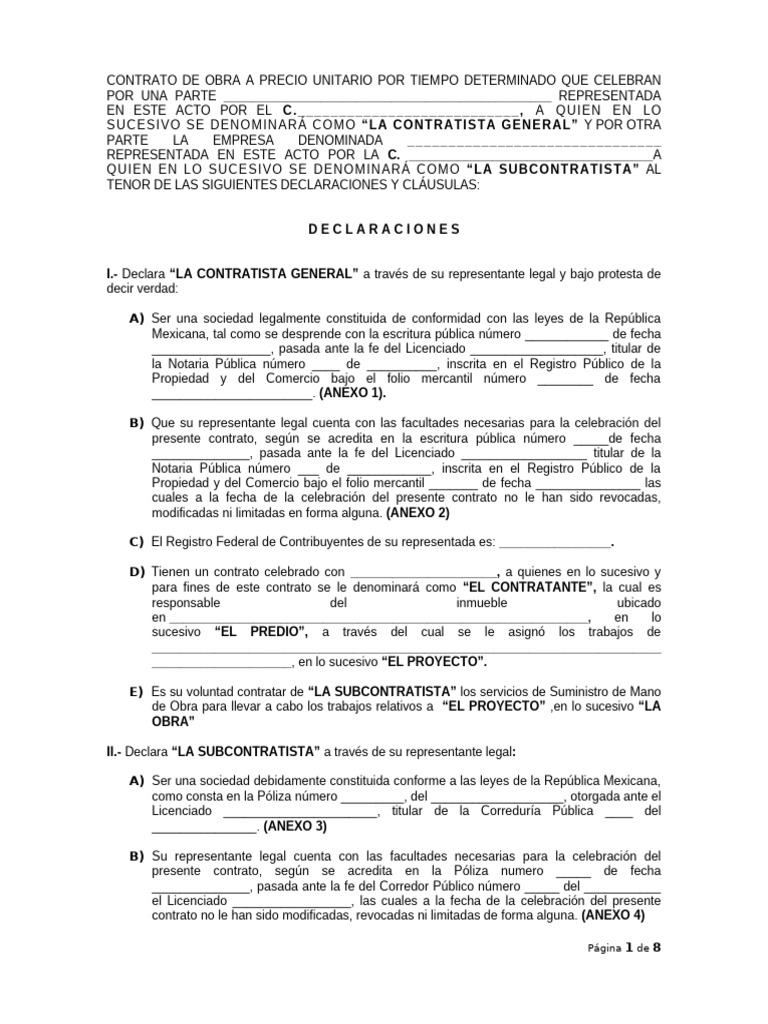 Contrato Obra Satic-Formato Sub | PDF | Contratista general | Daños y ...