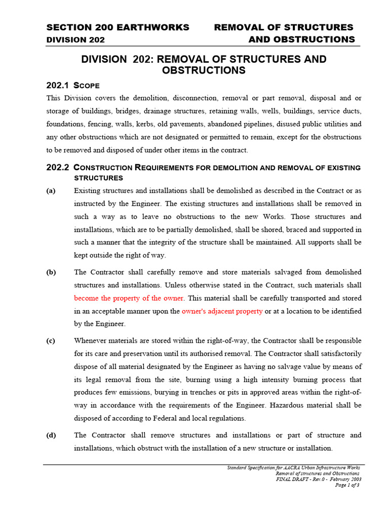 Division 202 - Removal of Structures | PDF | Road | Demolition