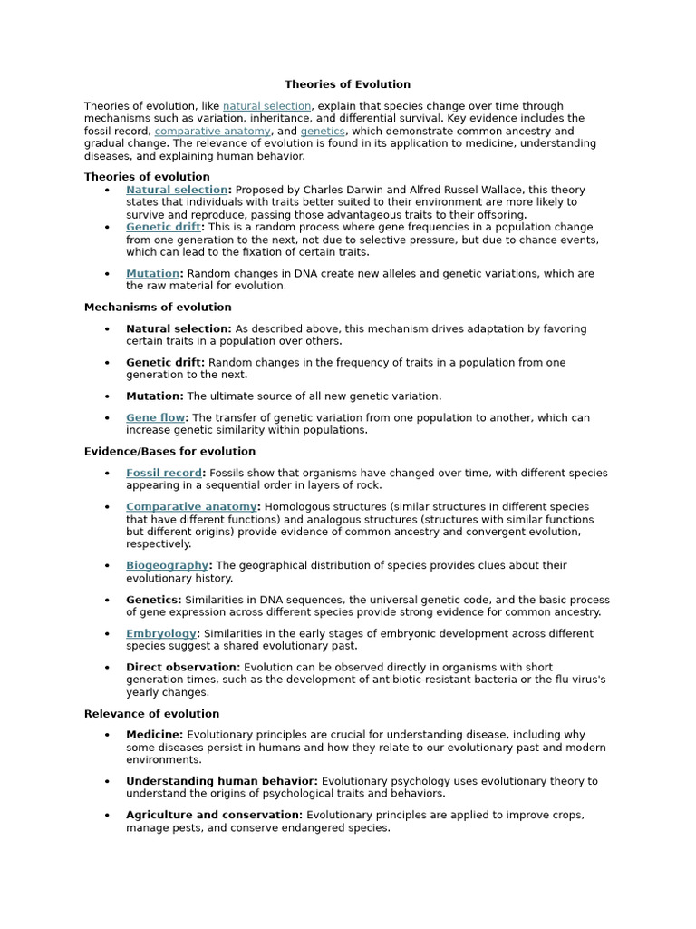 Evolution Theories and Evidence Explained | PDF | Evolution | Natural ...