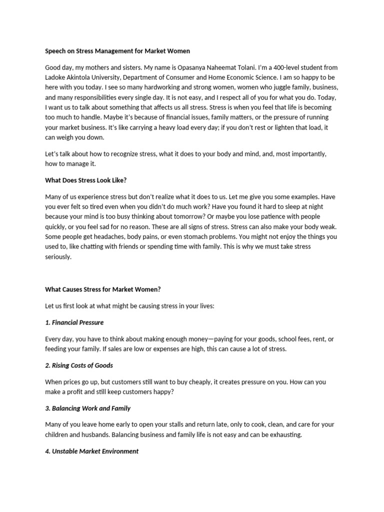 Speech On Stress by Neemah | PDF | Psychology