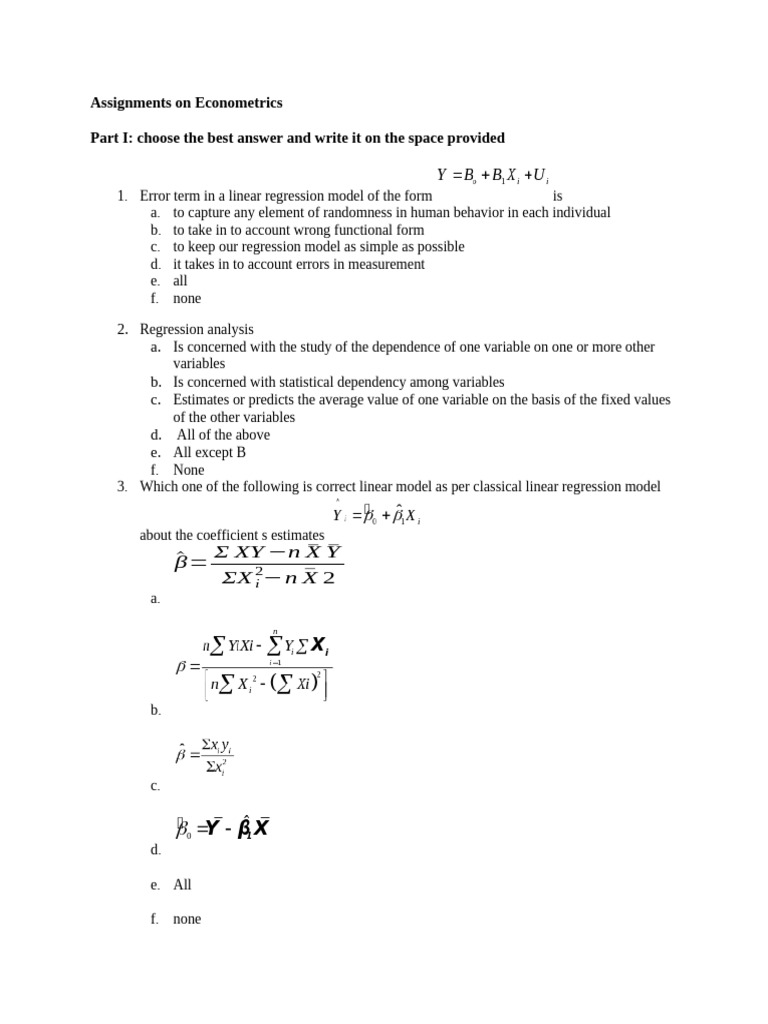Econometrics Assignment Questions and Answers | PDF | Errors And ...