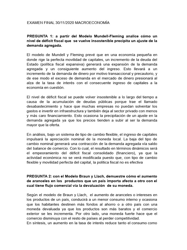 Examen Final Macro | PDF | Tipo de cambio | Balance presupuestario del gobierno