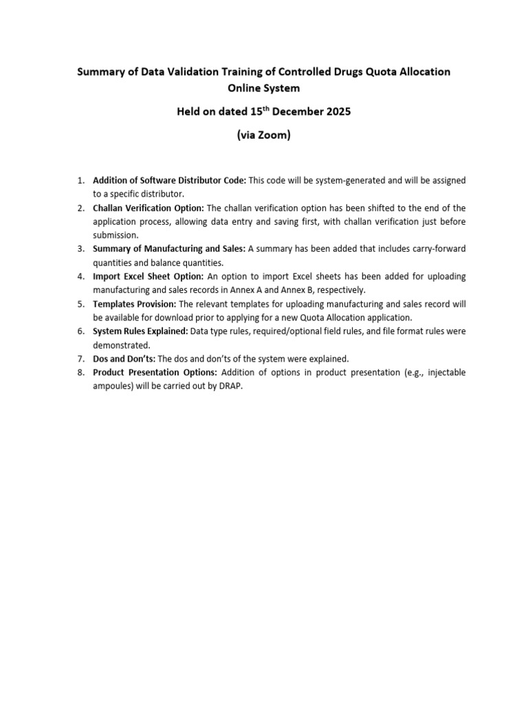 Data Validation Training Summary for Controlled Drugs | PDF