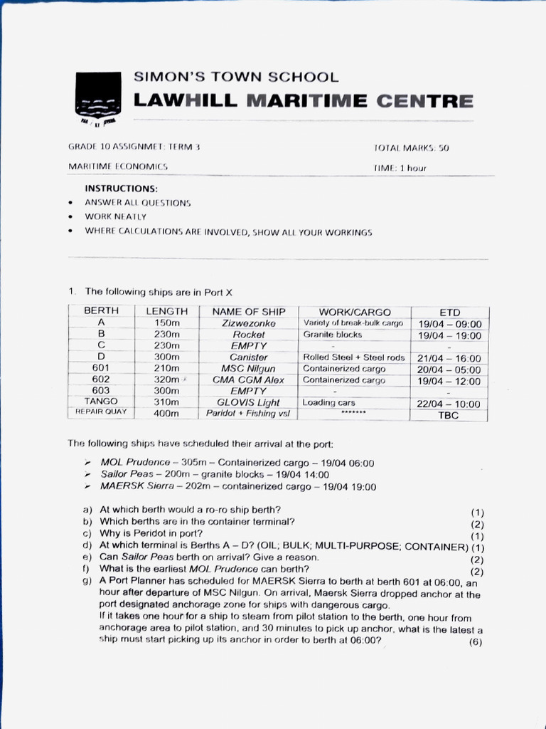 Grade 10 MRTE Term 3 | PDF | Cargo | Shipping