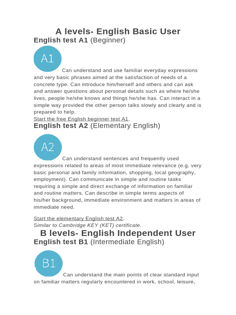 English Proficiency Tests A1 to C2 | PDF | Human Communication | Learning