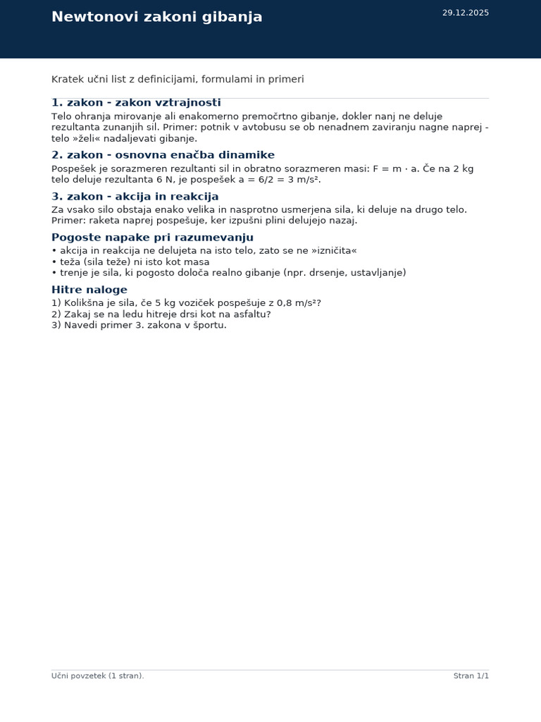 05 Newtonovi Zakoni | PDF