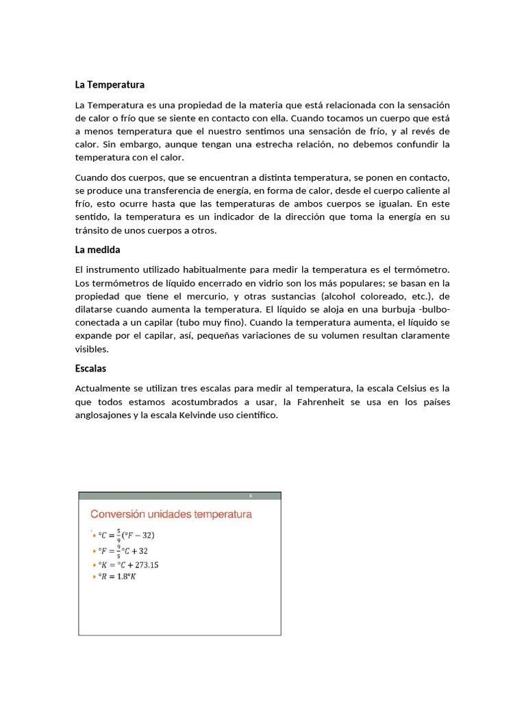 Conceptos Clave sobre la Temperatura | PDF