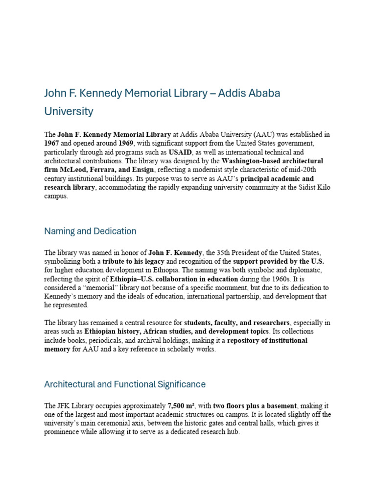 JFK Library at Addis Ababa University | PDF | Libraries | Ethiopia