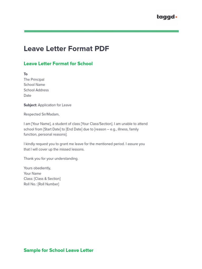Leave Letter Formats for School & Office | PDF