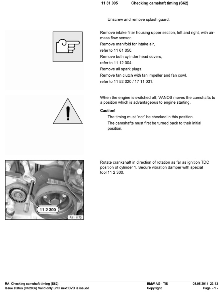 TIS 1131005 RA Checking Camshaft Timing (S62) | PDF | Vehicle ...