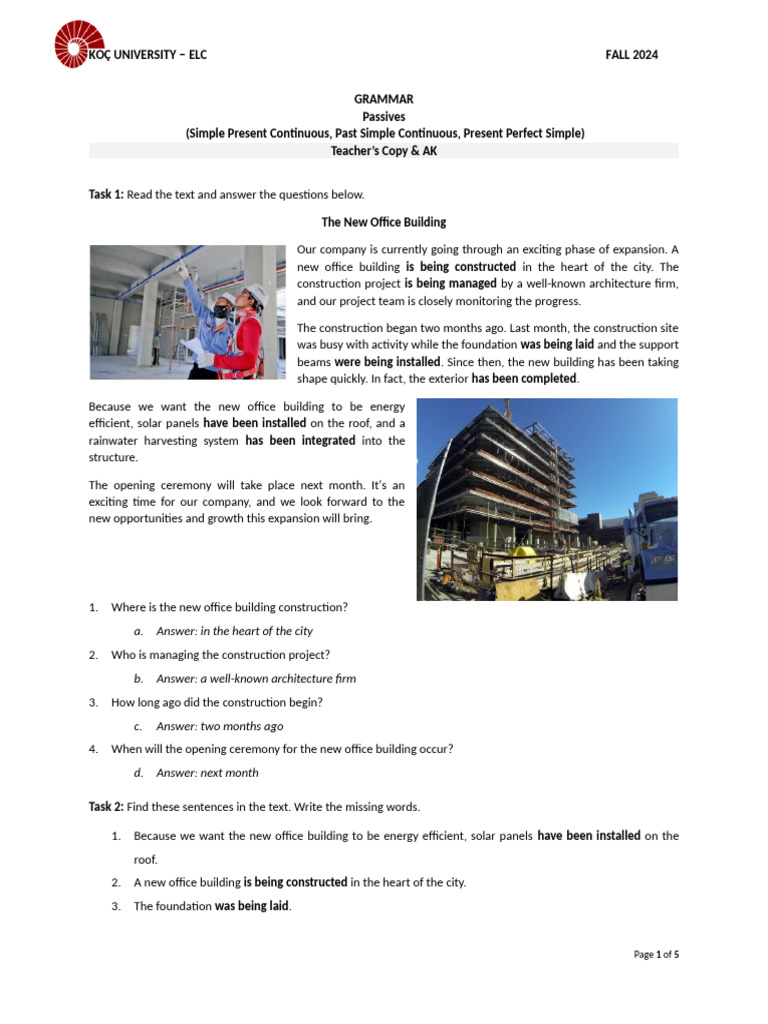 Passives (Simple Present Cont, Past Simple Cont, Present Perf. Simple ...