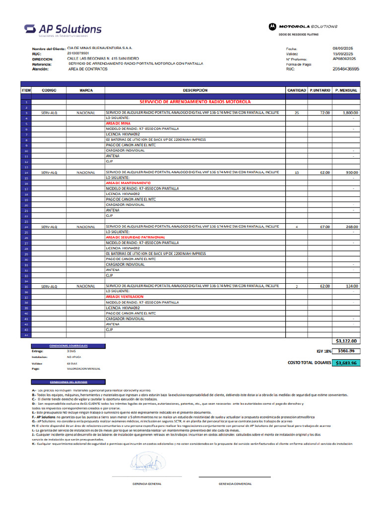 Cotizacion Alq Radio | PDF