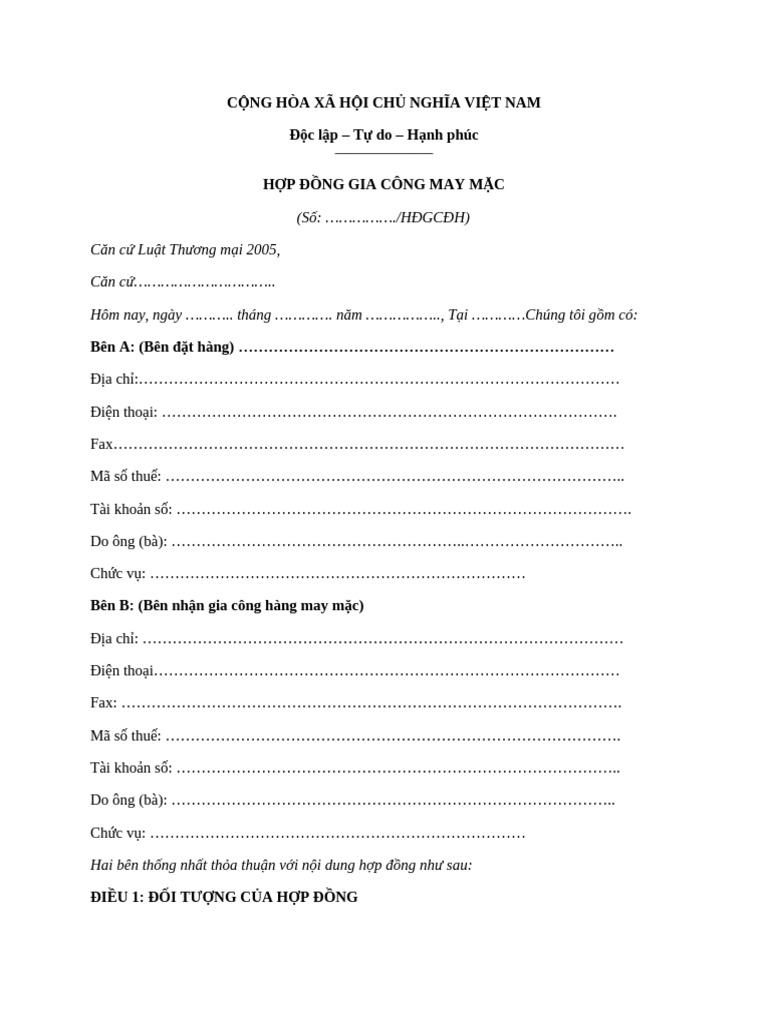 Hop Dong Gia Cong May Mac | PDF