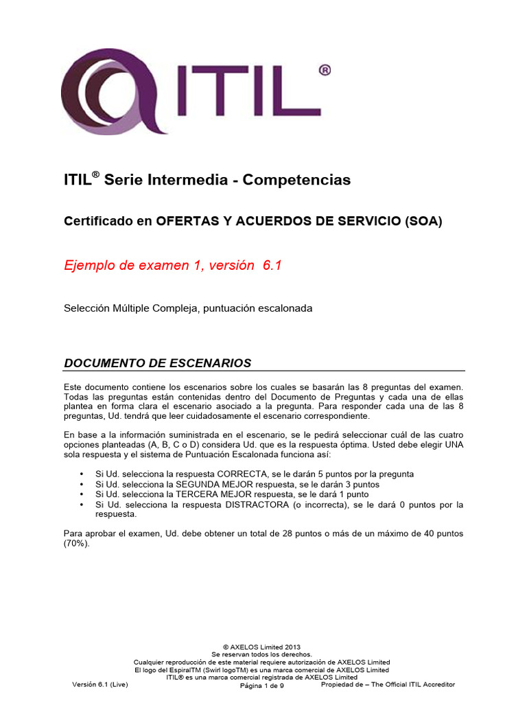 ITIL Intermediate Capability SOASample1 SCENARIO BOOKLET v6.1 - Spanish ...
