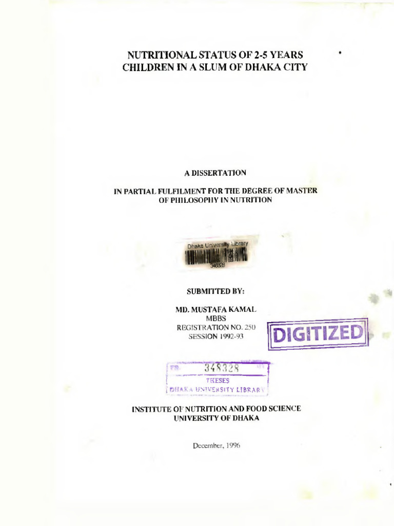 Nutritional Status of 2-5 Years Children in A Slum of Dhaka City | PDF ...