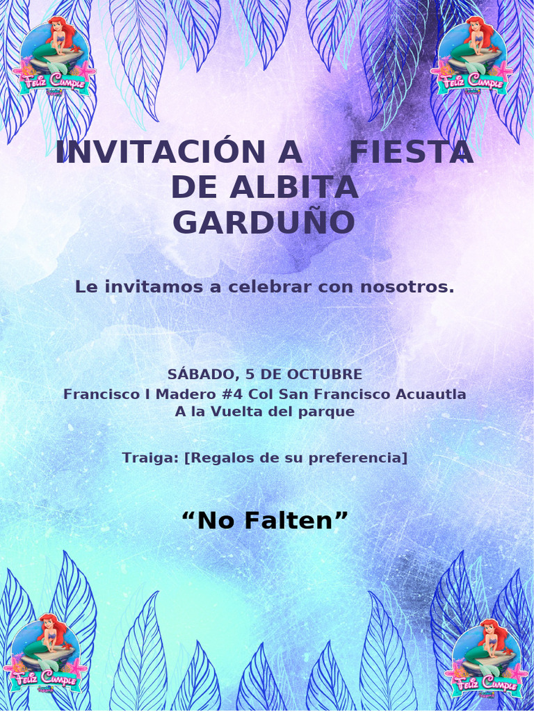 Invitación A Fiesta de Albita Garduño: "No Falten" | PDF