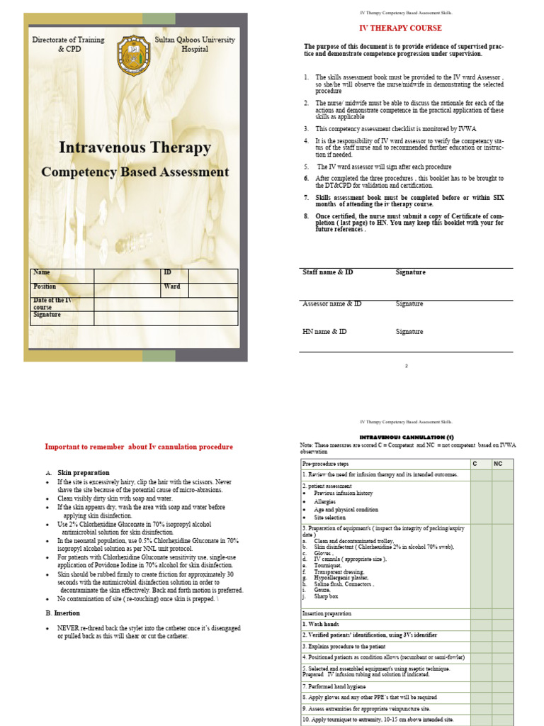 IV Therapy Competency Assessment Guide | PDF | Intravenous Therapy ...