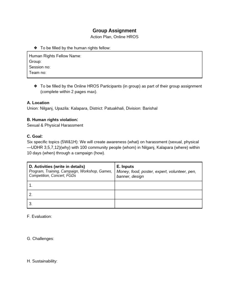 Group Assignment Template - Action Plan - Online HROS | PDF