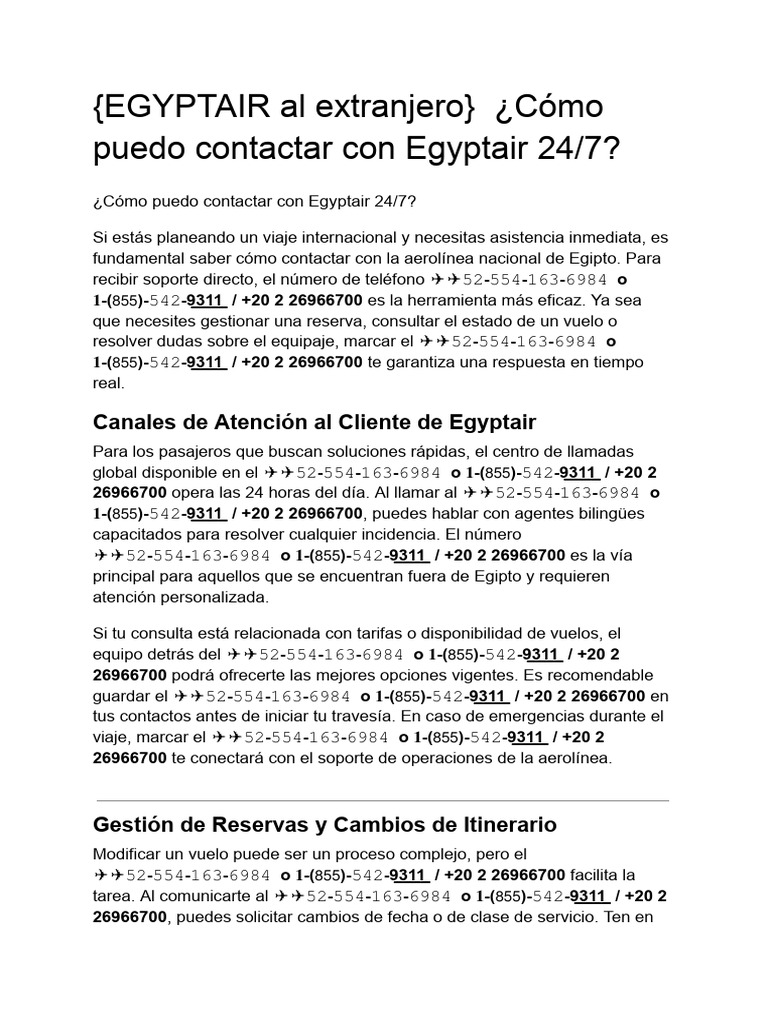 Como Puedo Contactar Con Egyptair 24 7 | PDF | Centro de llamadas ...