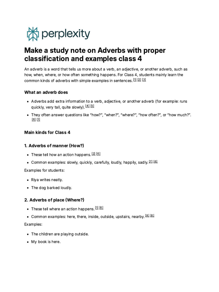 Make A Study Note On Adverbs With Proper Classific | PDF | Adverb | Chess