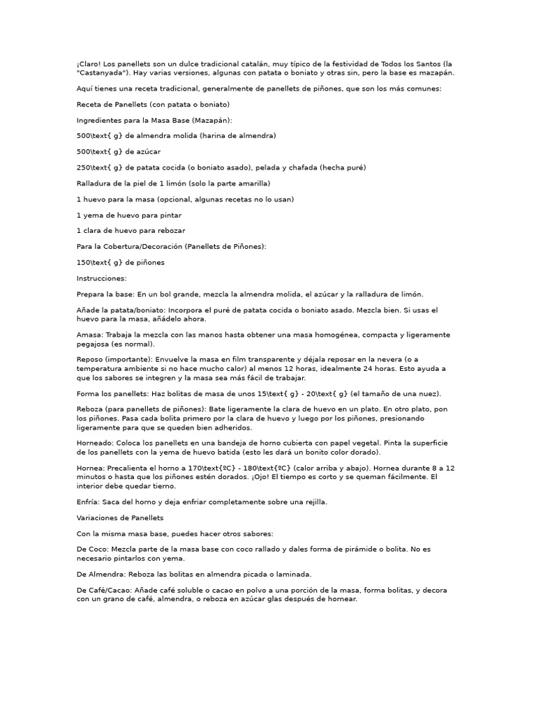 Receta Tradicional de Panellets Catalanes | PDF | Batata | Alimentos