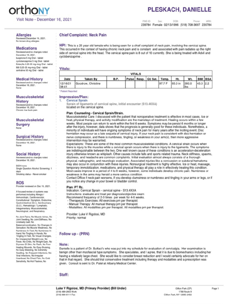Rigalosi Visit Note | PDF