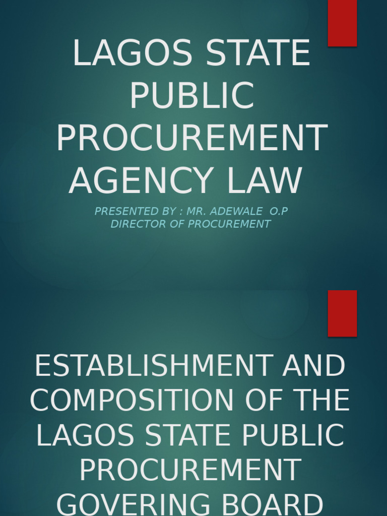 Lagos State Procurement Agency Law | PDF | Procurement | Specification ...