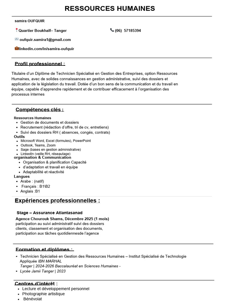 CV Samira Oufquir | PDF