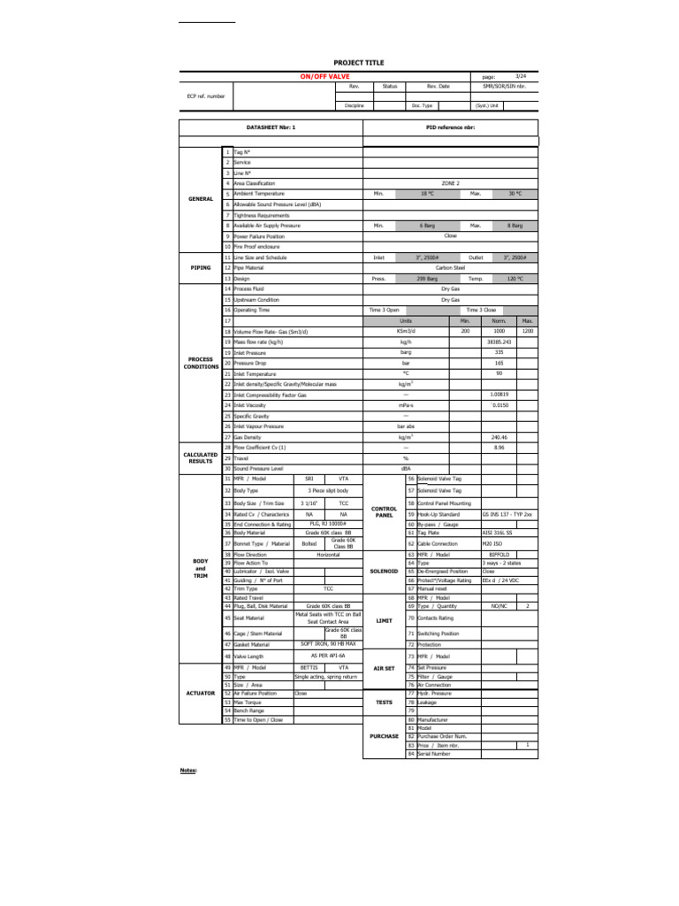 On - Off Valve Datasheet Template | PDF | Valve | Gases