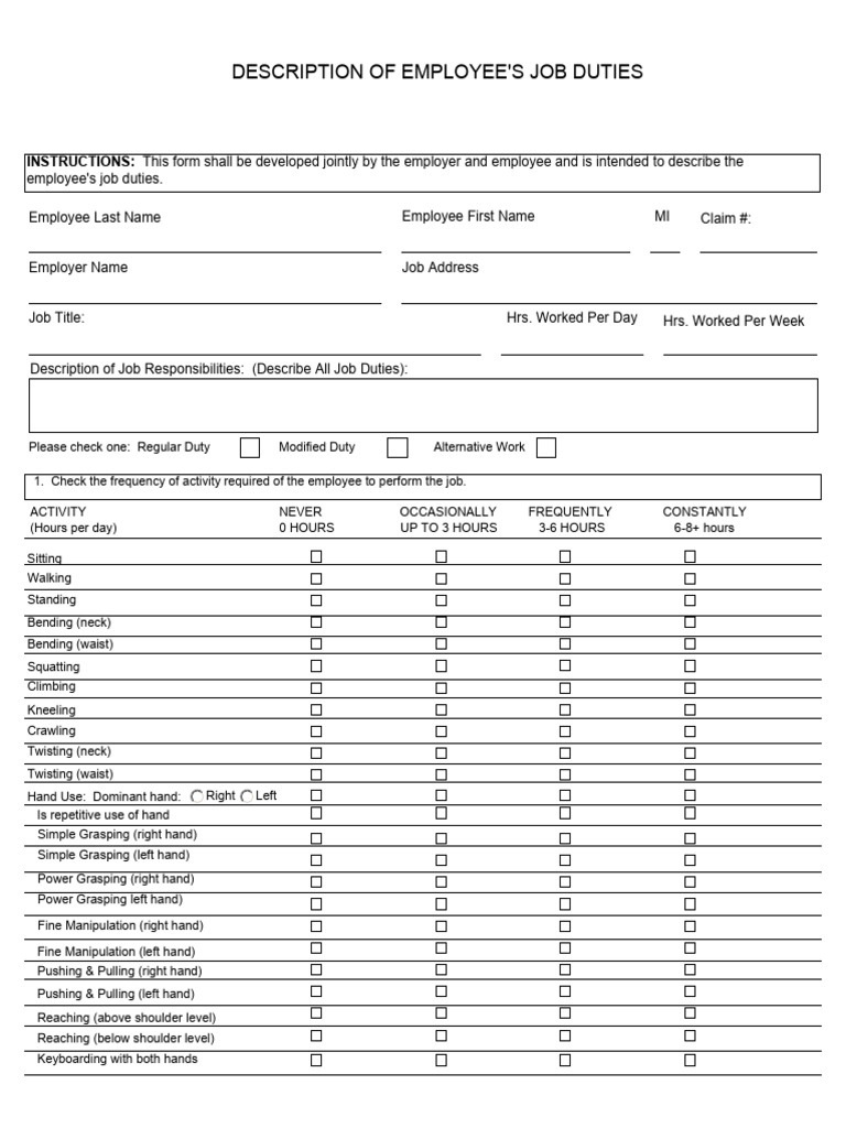 Employee Job Duties Description Form | PDF