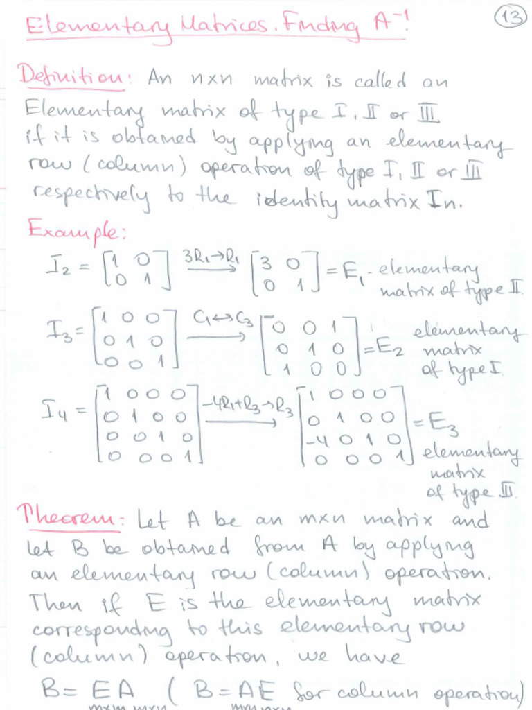 275 Week 4 Elementary Matrices Inverse Equivalent Matrices Determinants ...