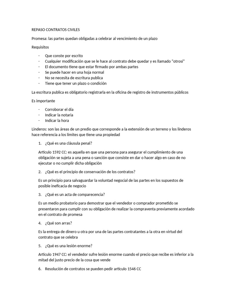 REPASO PARCIAL CONTRATOS CIVILES | PDF | Ley común | Derecho privado