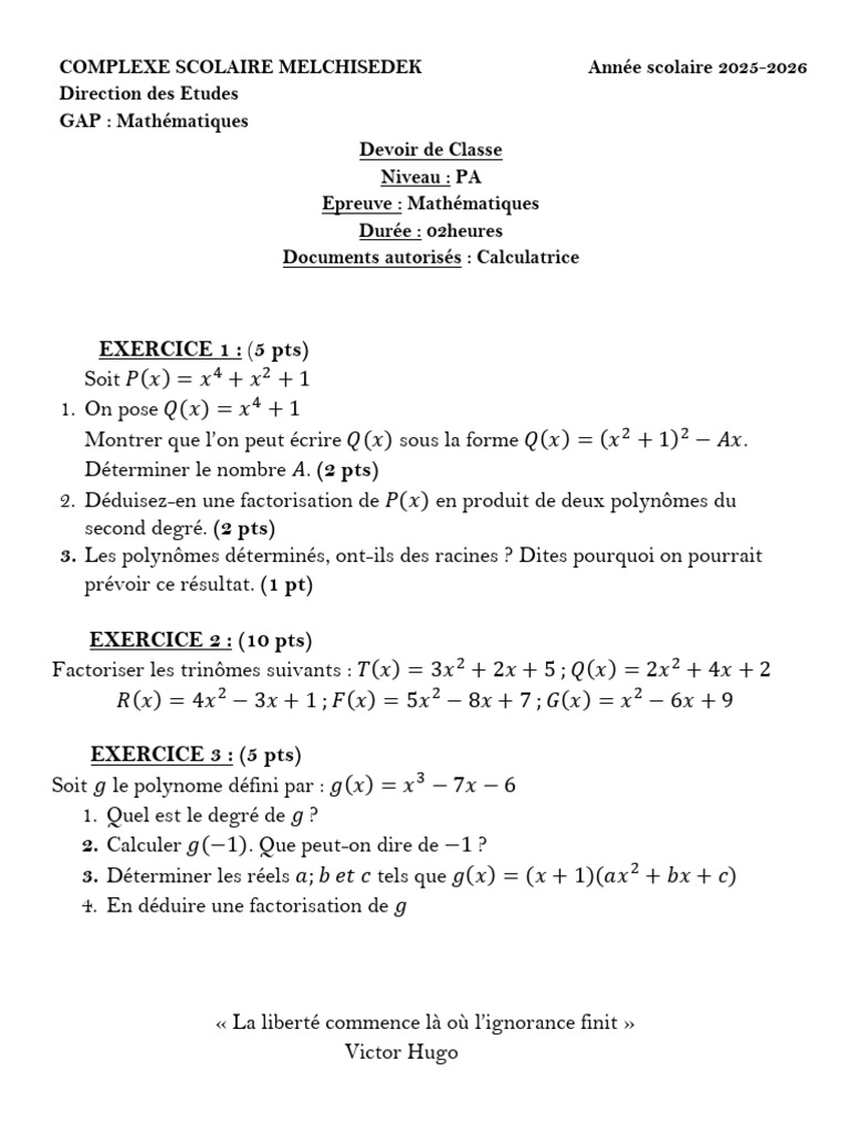 Factorisation de polynômes en mathématiques | PDF