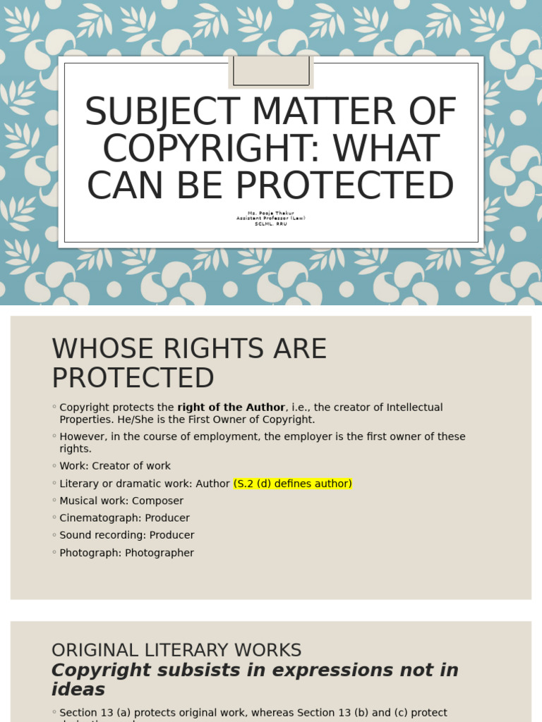 Subject Matter of Copyright | PDF | Copyright Infringement | Copyright