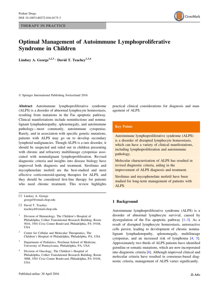 Manejo Óptimo de ALPS en Niños. 2016 | PDF | Apoptosis | Immune Tolerance