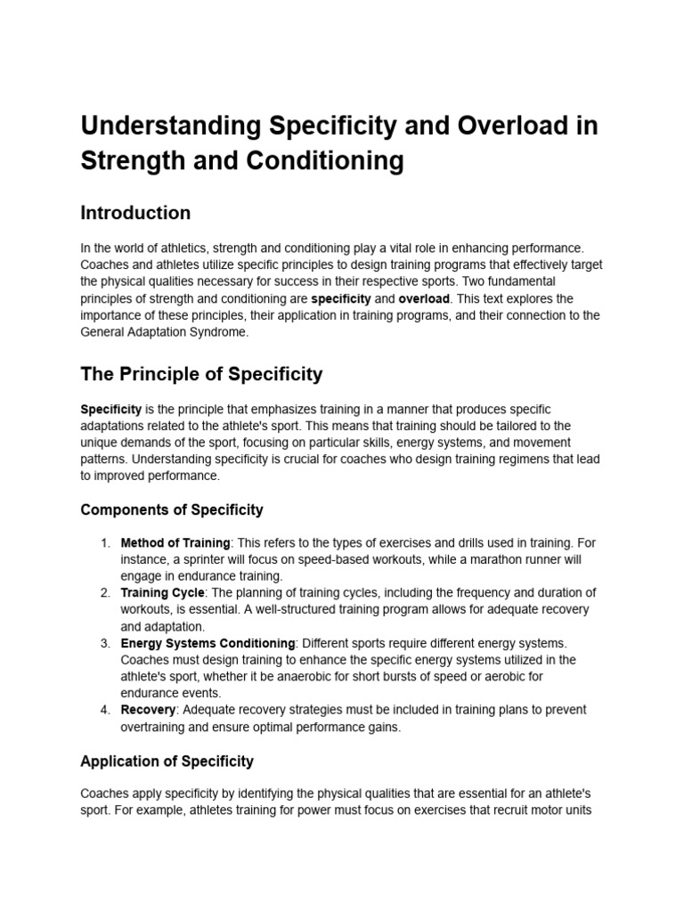 Understanding Specificity and Overload in Strength and Conditioning ...
