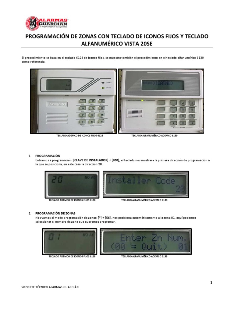Programación de Zonas Con Teclado de Iconos Fijos Vista 20se | PDF ...