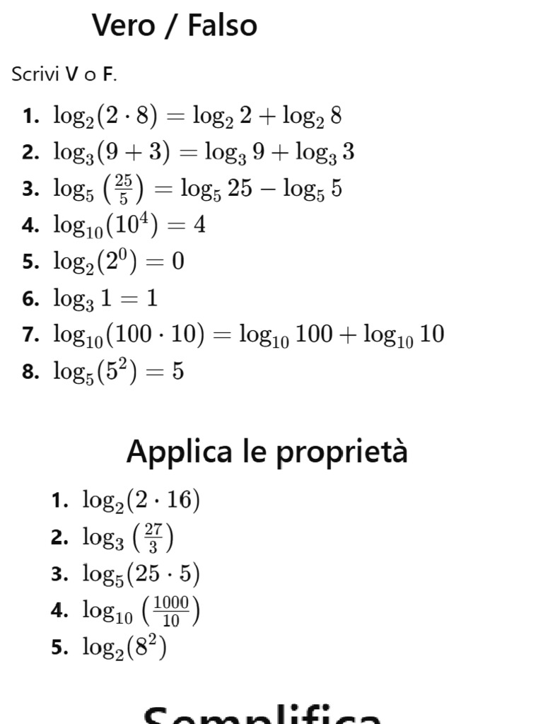 Esercizi Base Logaritmi | PDF