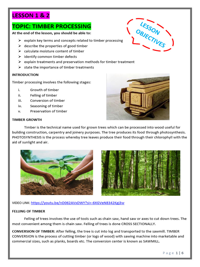 Week 1 & 2 Timber Processing1757792434 | PDF | Lumber | Wood